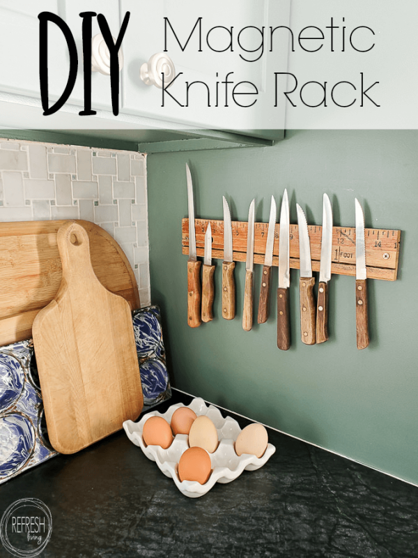DIY Magnetic Knife Rack from a Vintage Ruler • Refresh Living